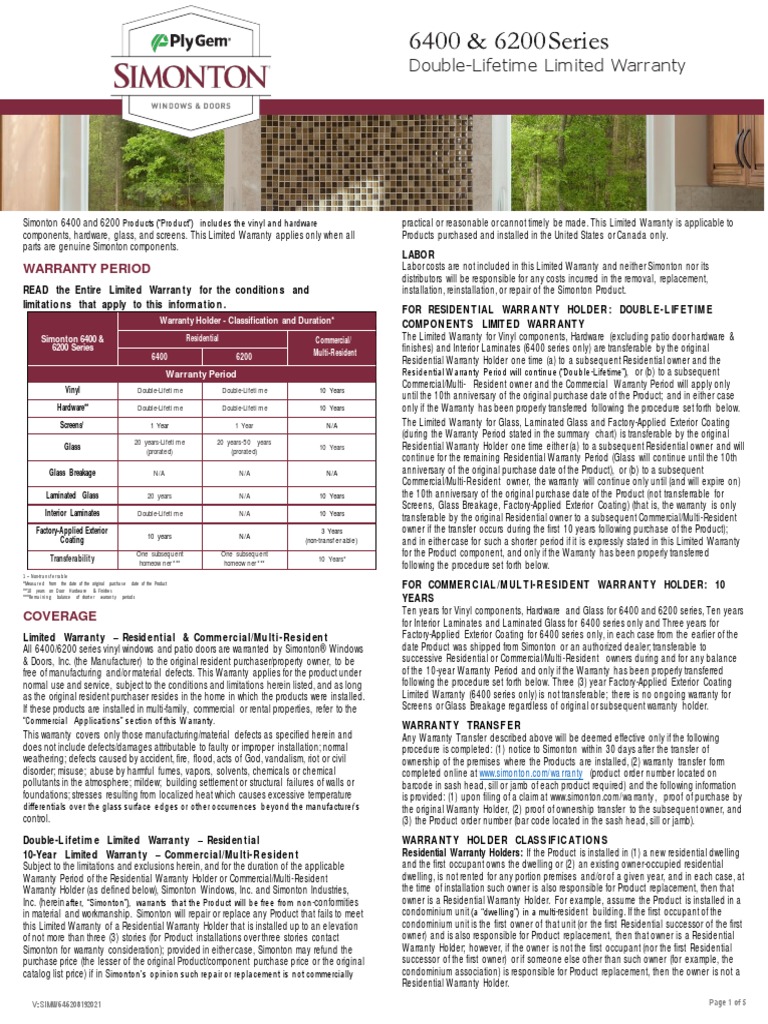 Simonton 6400-6200 | PDF | Window | Door