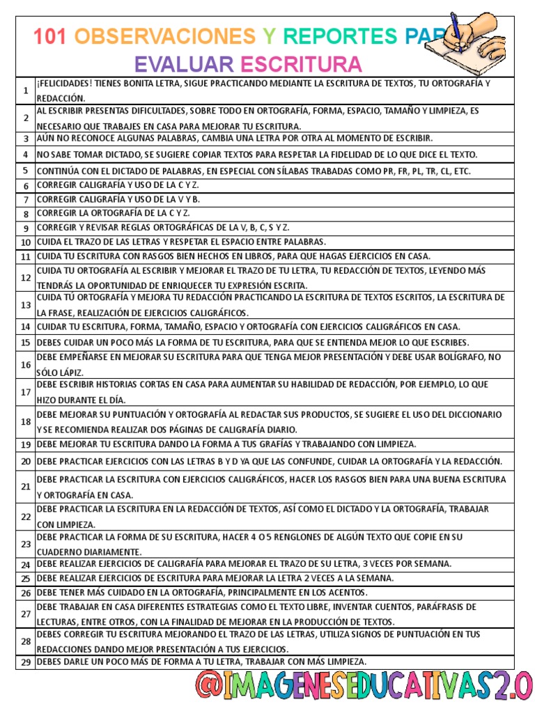 Observaciones para Mejorar la Escritura | PDF | Puntuación | Caligrafía