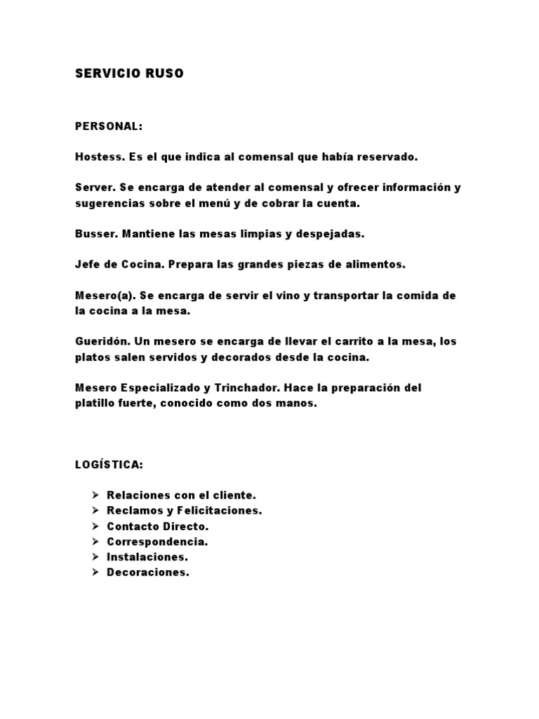 Servicio Ruso y Buffet | PDF | Camareros | Alimentos