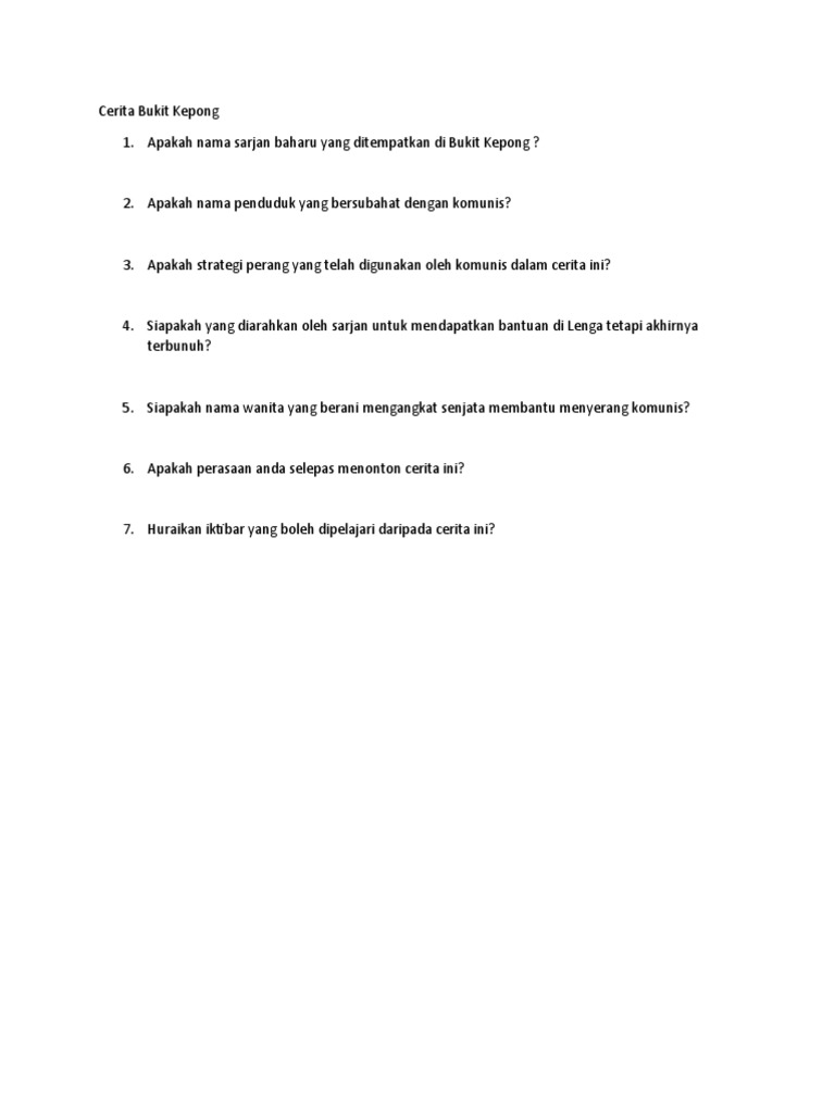 Soalan Cerita Bukit Kepong | PDF