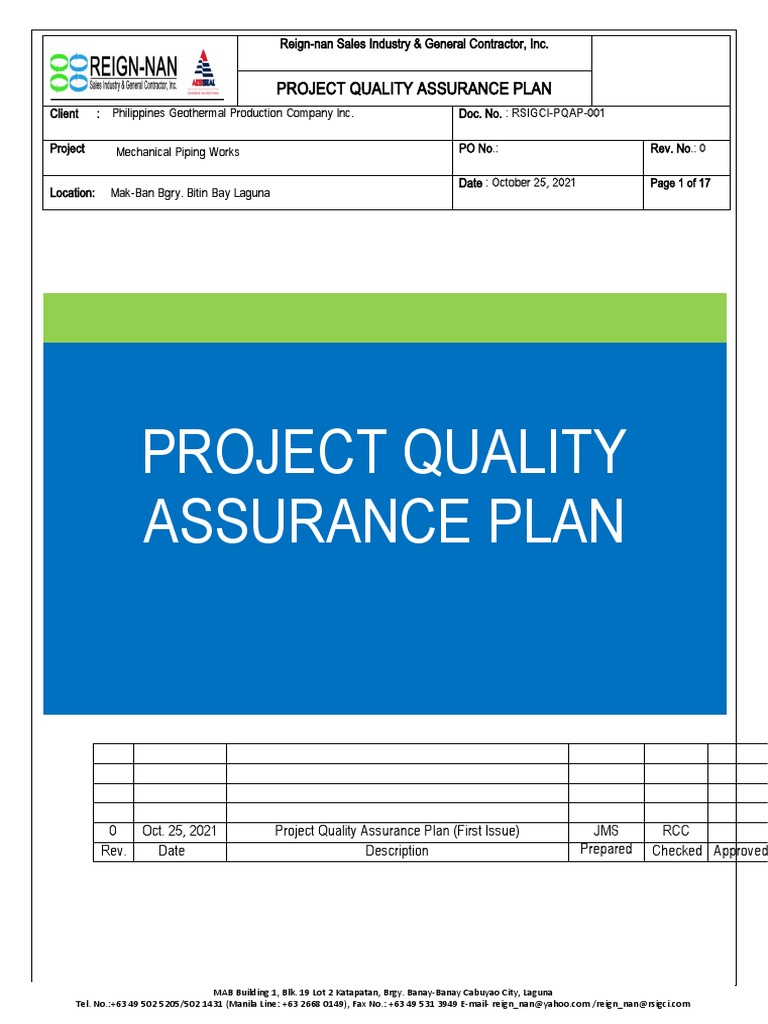 Project Quality Assurance Plan | PDF | Nondestructive Testing ...