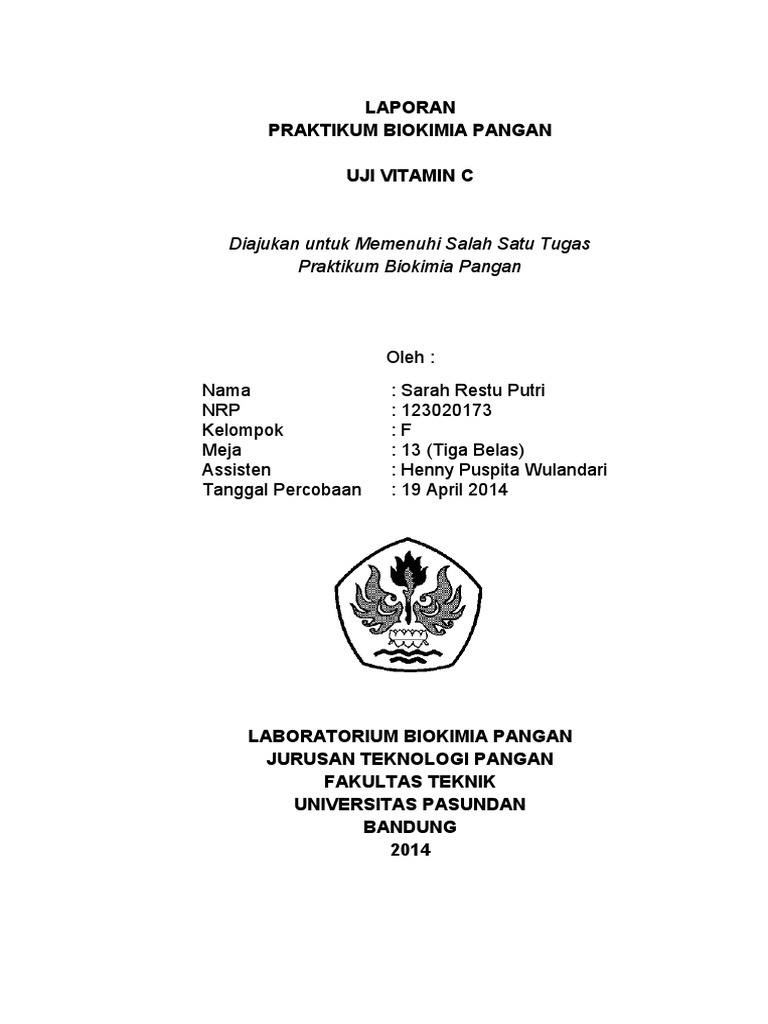 Laporan Praktikum Biokimia Pangan Uji Vitamin C | PDF | Kesehatan Holistik | Sains & Matematika