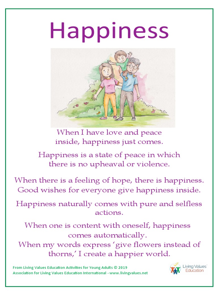 Happiness: From Living Values Education Activities For Young Adults ...