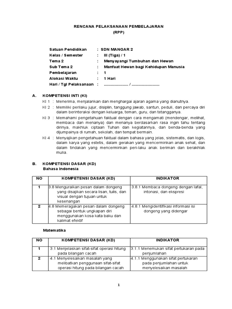 RPP K3 Tema 2 ST 2 Rev. 2018 | PDF