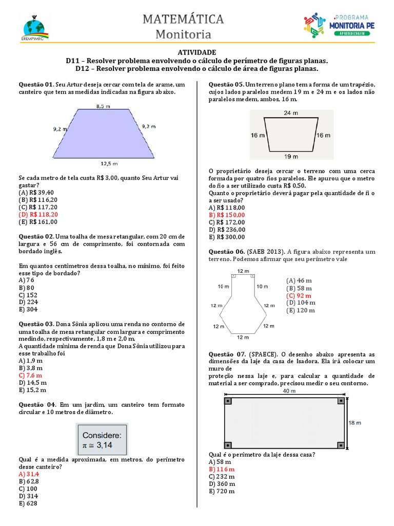 Aula 05 - Monitoria - D11 - D12 | PDF | Geometria Elementar