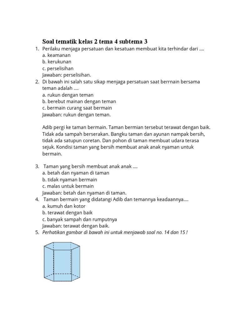 Soal Tematik Kelas 2 Tema 4 Subtema 3 Kebutuhan BIMTEK | PDF