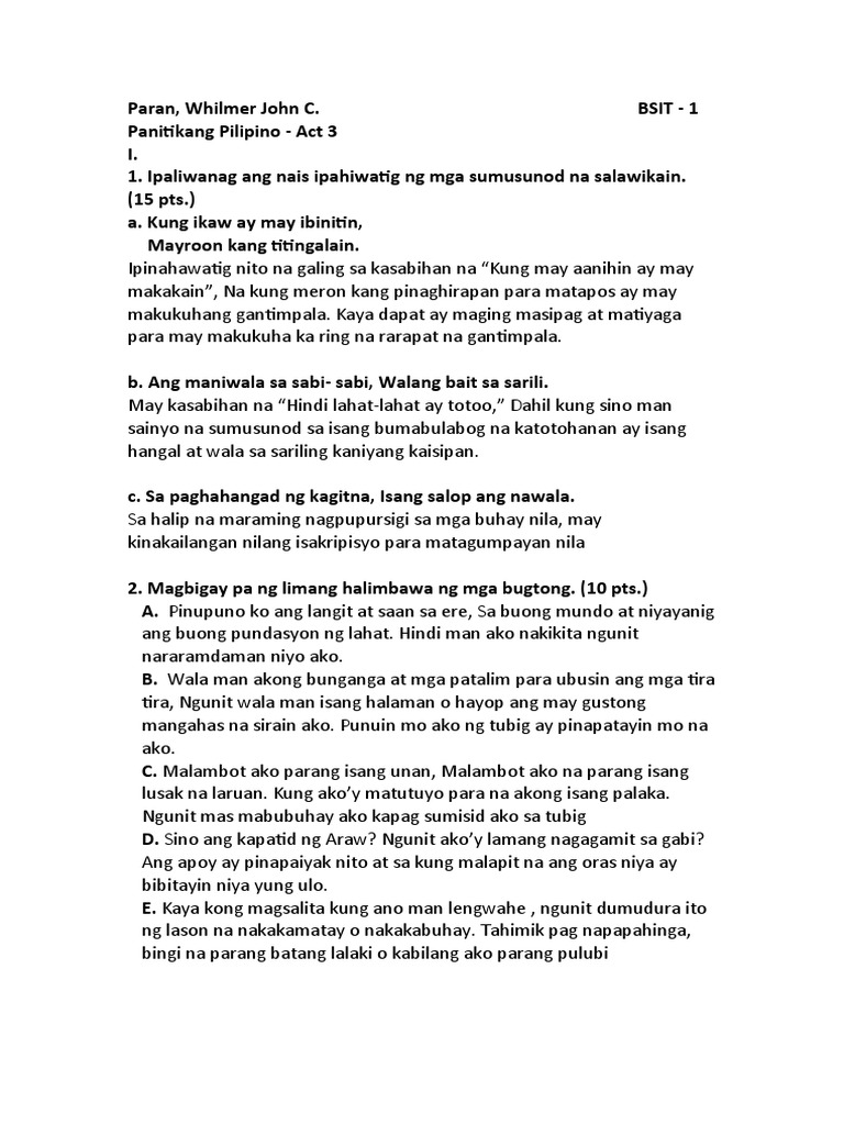 Paran - BSIT 1 Act 3 Panitikang Fil | PDF