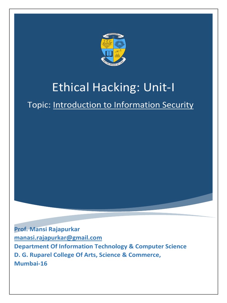 TYCS SEM - 6 P - 5 ETHICAL HACKING UNIT - 1 Introduction To Information ...