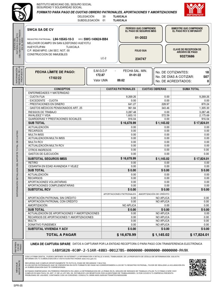 Swca Sa de CV - Imss - 0122 | PDF | Business | Crédito