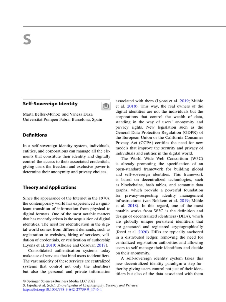 Self-Sovereign Identity: Definitions | PDF | Privacy | Authentication