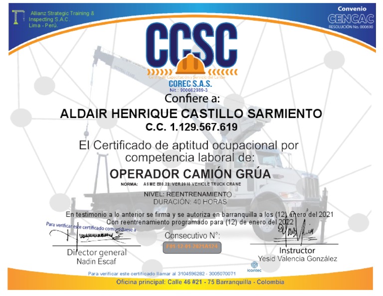 Certificado de Operador | PDF