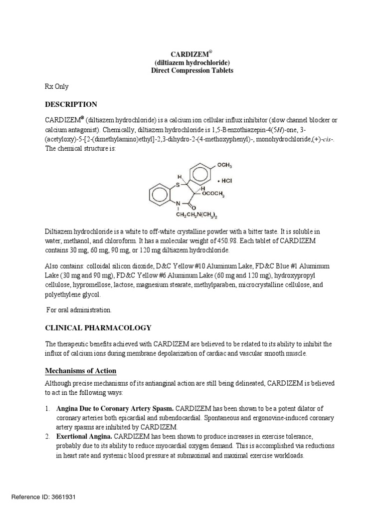 Description: Cardizem (Diltiazem Hydrochloride) Direct Compression ...