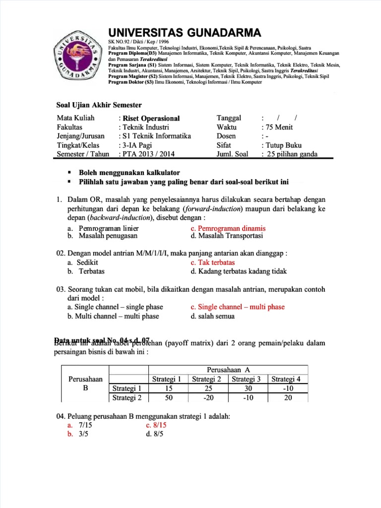 Uas Riset Operasional Pta 2013 2014doc Compress | PDF