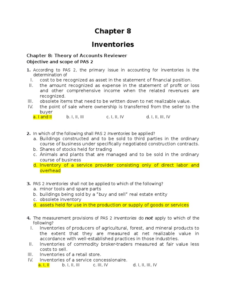 Inventories Chapter 8 Theory Of Accounts Reviewer Pdf Inventory