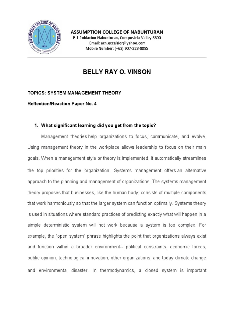 Educ 204 Reflection - Reaction Paper 4 | PDF | System | Systems Theory