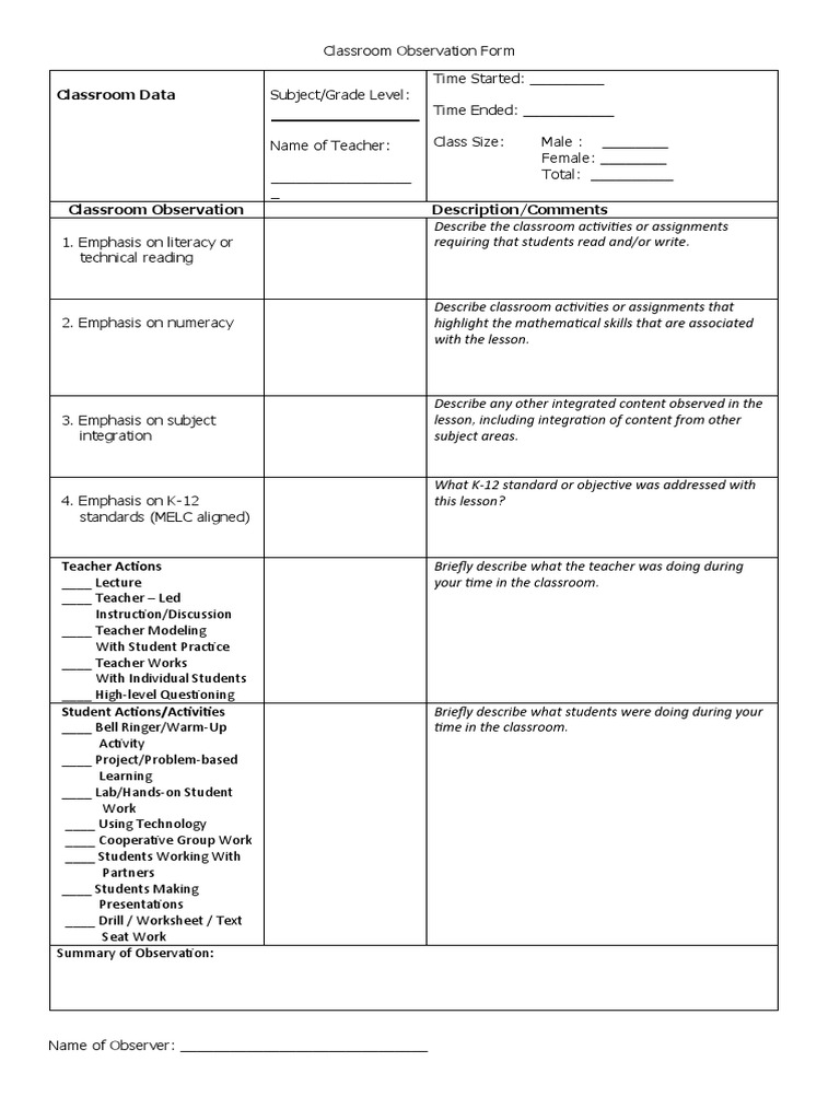 Observing Literacy, Numeracy, and Student Engagement in the Classroom ...