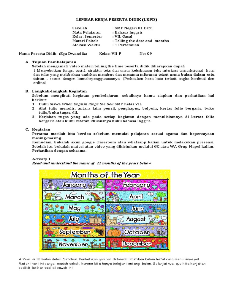 LKPD Chapter 3 Telling Month 1 | PDF