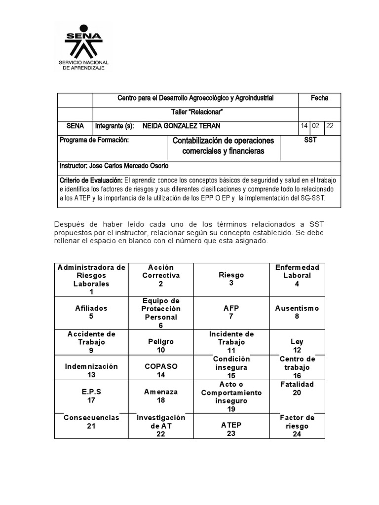 Taller1 - Neida Gonzalez | PDF | Riesgo