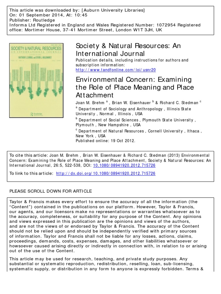2014 Environmental Concern Examining The Role of Place Meaning and ...