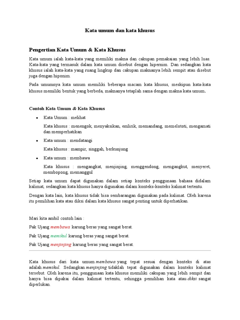 Kata Umum & Kata Khusus | PDF