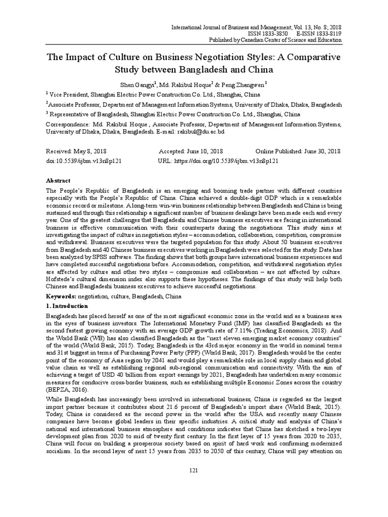 Journal 5 The Impact of Culture On Business Negotiation Styles A ...