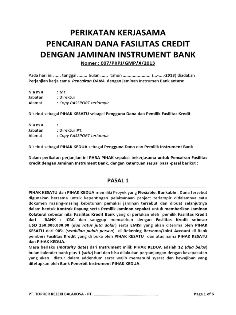 Draft Penyewaan SBLC Blank | PDF