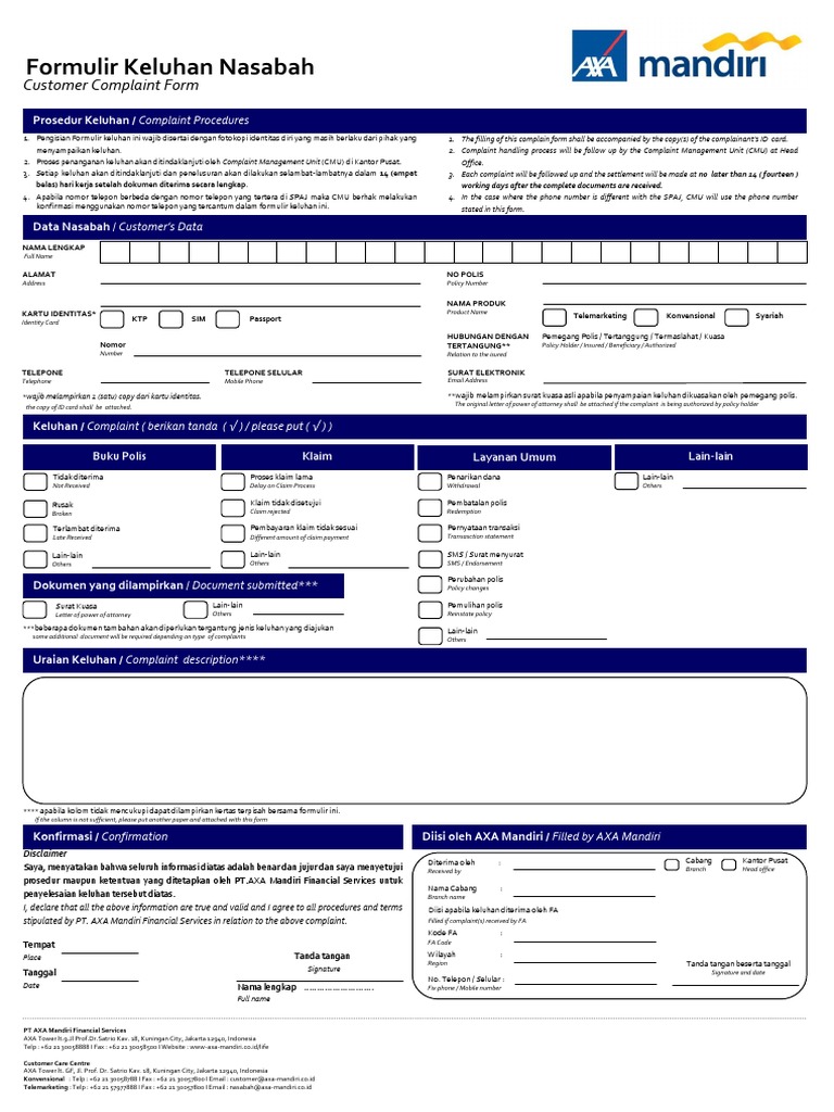 Formulir Keluhan Nasabah | PDF