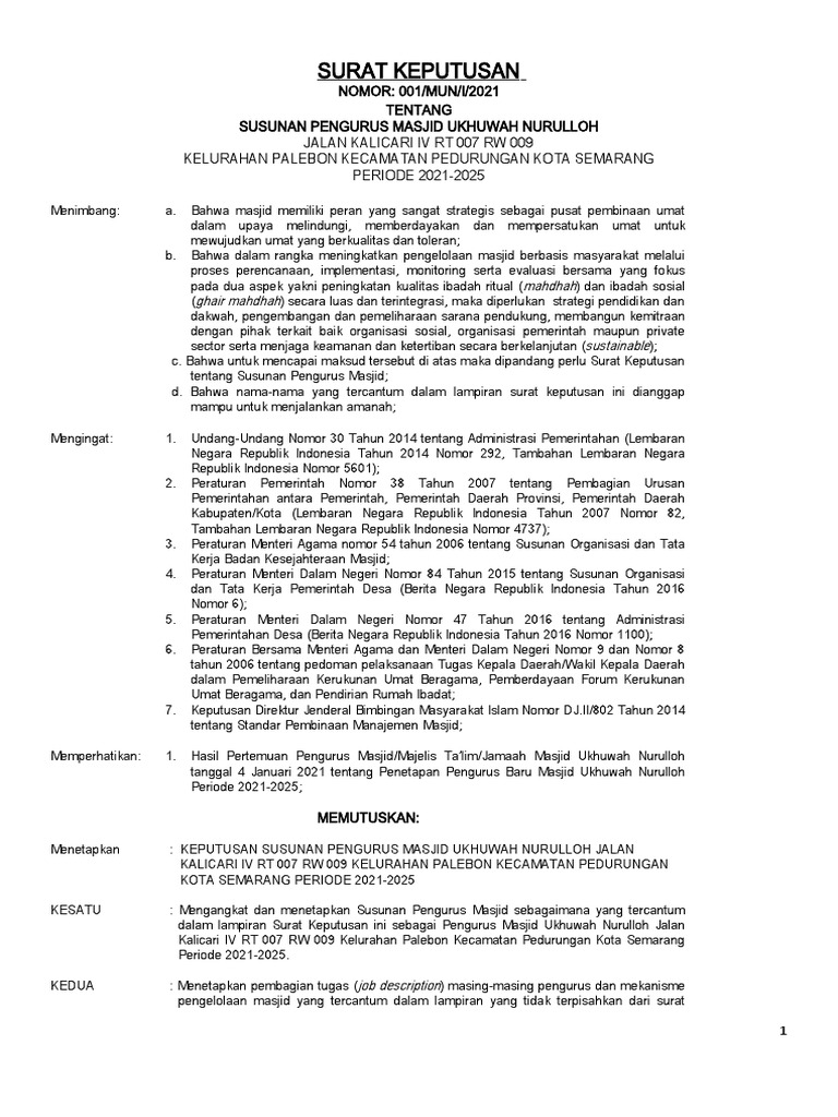 SK Pengurus Takmir Masjid | PDF