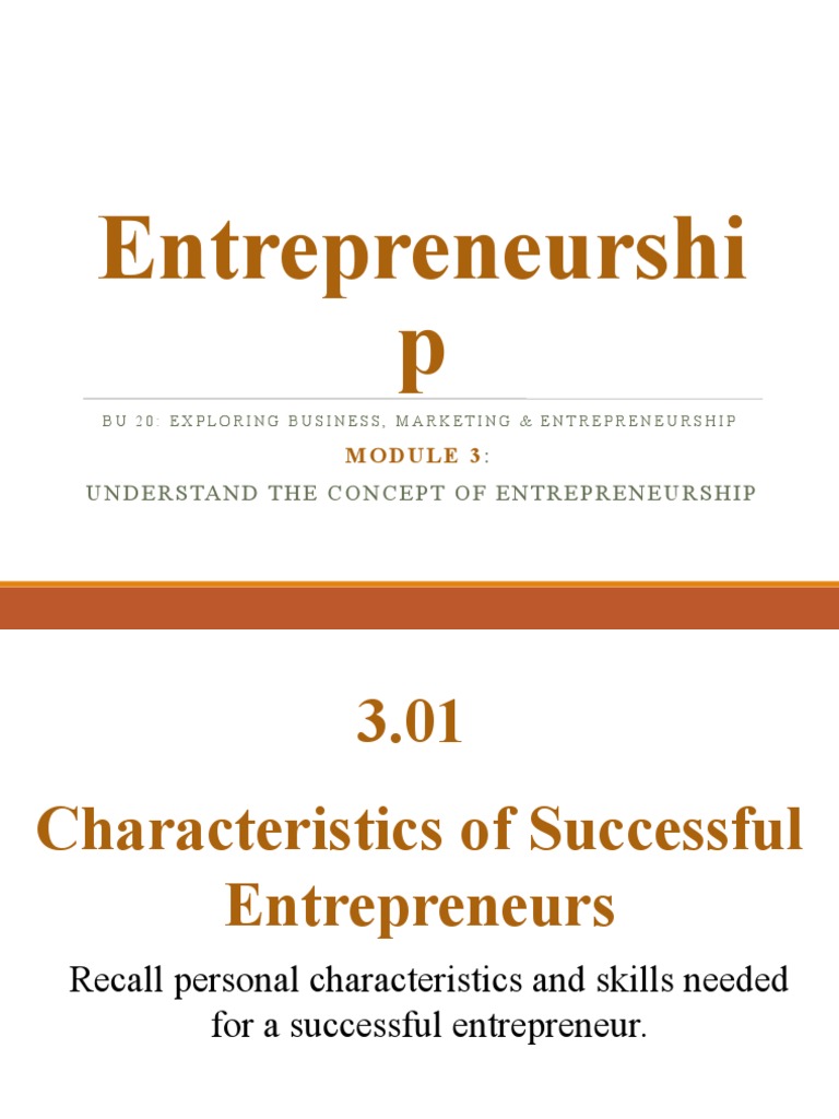 Module 3 - Entrepreneurship | PDF | Business | Entrepreneurship