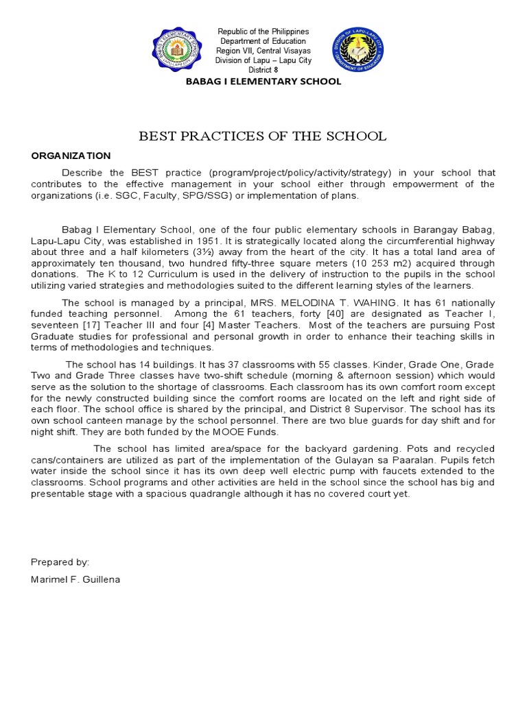 Best Practices at Babag I Elementary School | PDF | Reading ...