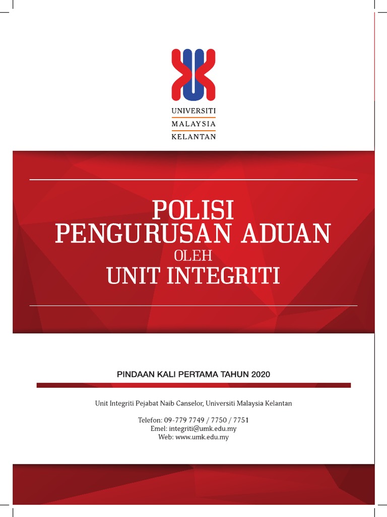 Polisi Pengurusan Aduan Oleh Unit Integriti - Pindaan Kali Pertama Tahun 2020 | PDF