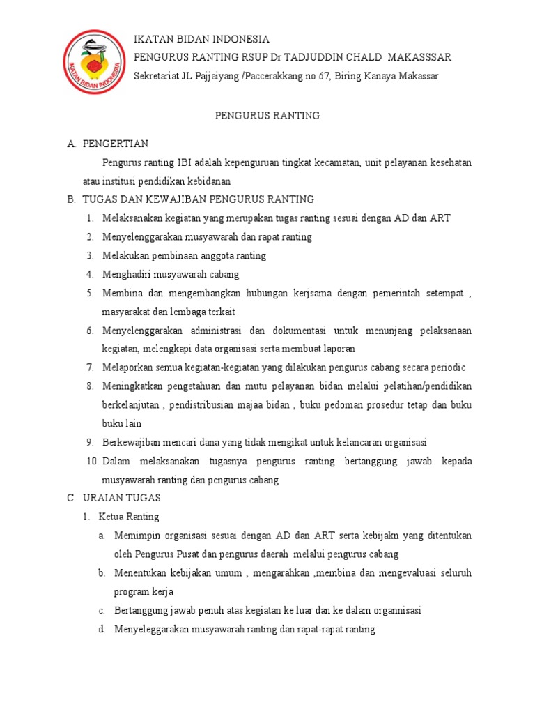 Tugas Pengurus Ibi | PDF