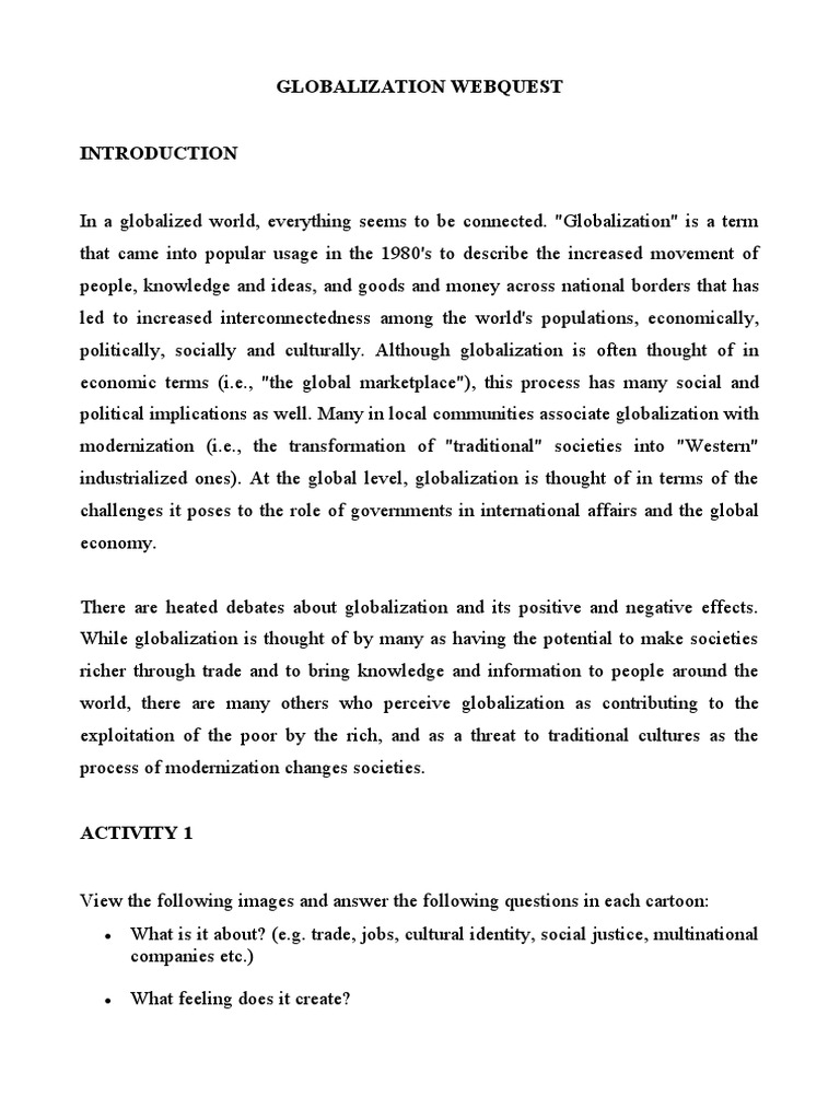 Globalization Webquest | PDF | Globalization | Economies