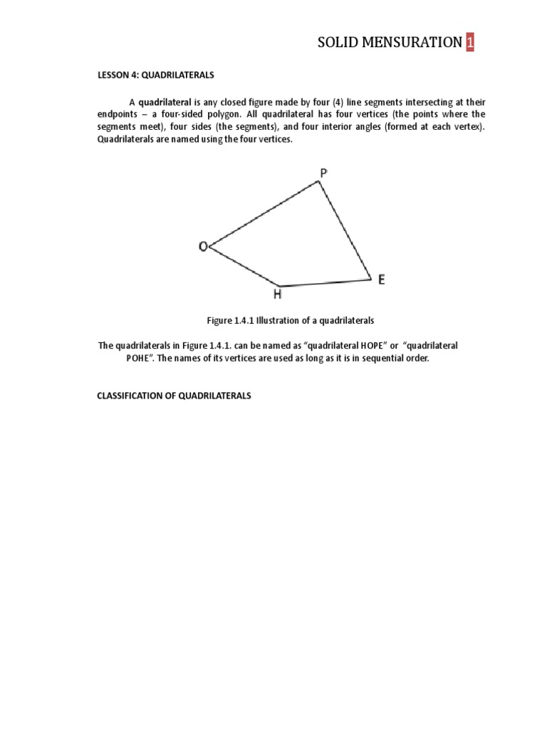 Solid Mensuration UNIT 1 - Lesson 4 (Quadrilaterals) | PDF | Area | Rectangle