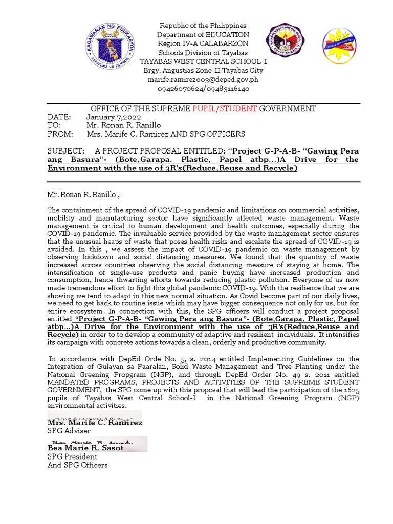 TWCS-I Project-Proposal-2021-2022 - (SPG) | PDF | Recycling | Waste ...