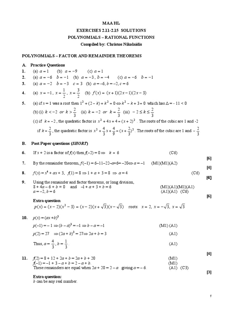 Nikolaidis IB MAA HL Polynomials MS | PDF | Factorization | Zero Of A Function