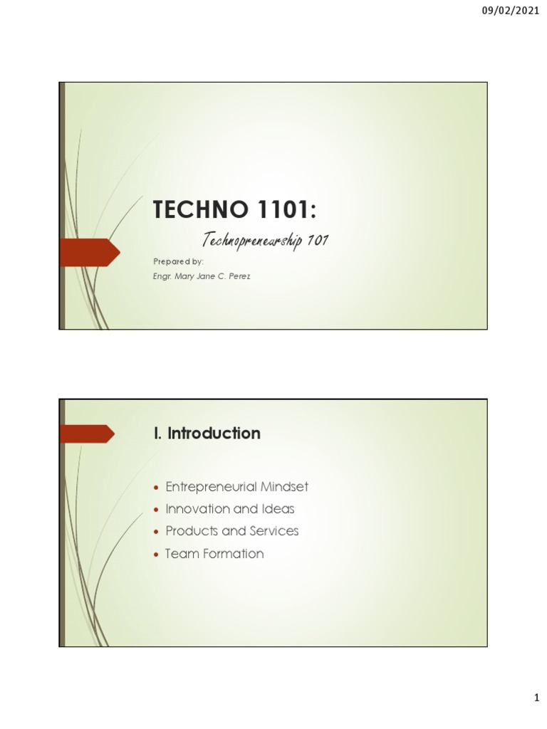 Techno 1101 Technopreneurship 101 Pdf Entrepreneurship Innovation