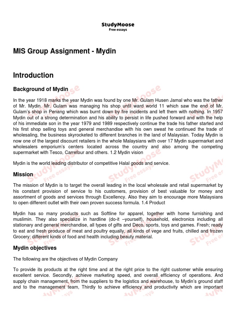 MIS Group Assignment - Mydin | PDF | Retail | Customer