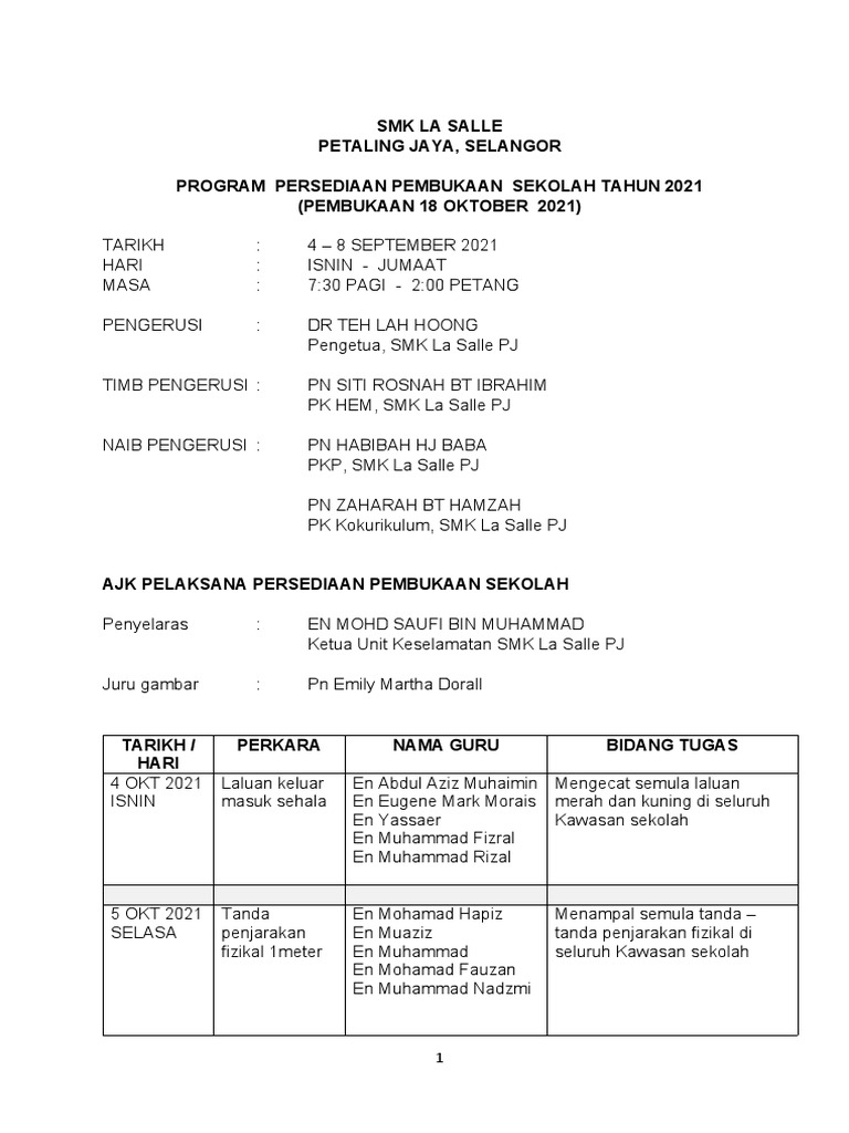 Ajk Pembukaan Sekolah 18 Okt 2021 | PDF