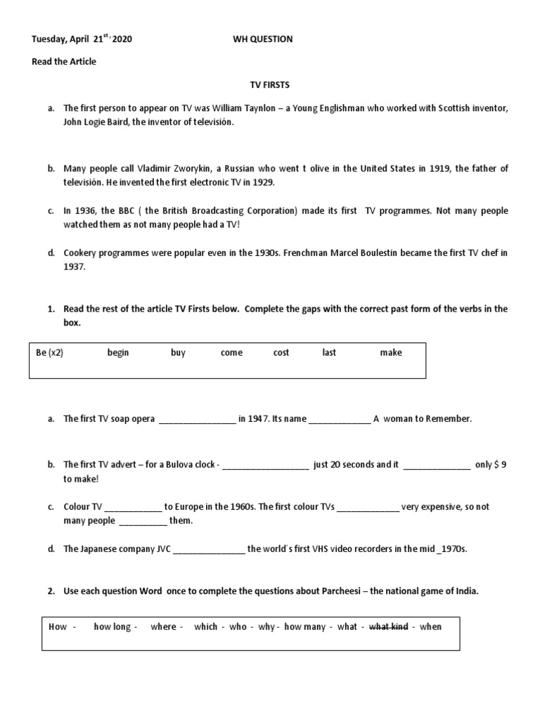 2 Guide WH Question Past Simple Grade 7 Virtual Sagrado Corazon 2020 ...