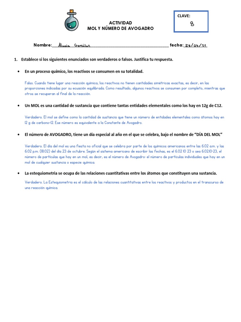 Mol y Número de Avogadro | PDF | Mole (Unidad) | Estequiometría