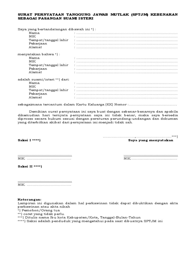 Form SPTJM Pasangan Suami Istri | PDF
