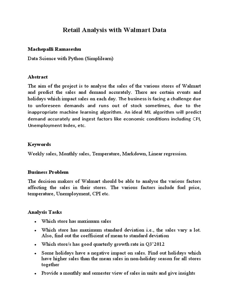 Walmart Sales Analysis and Predictions | PDF | Errors And Residuals ...