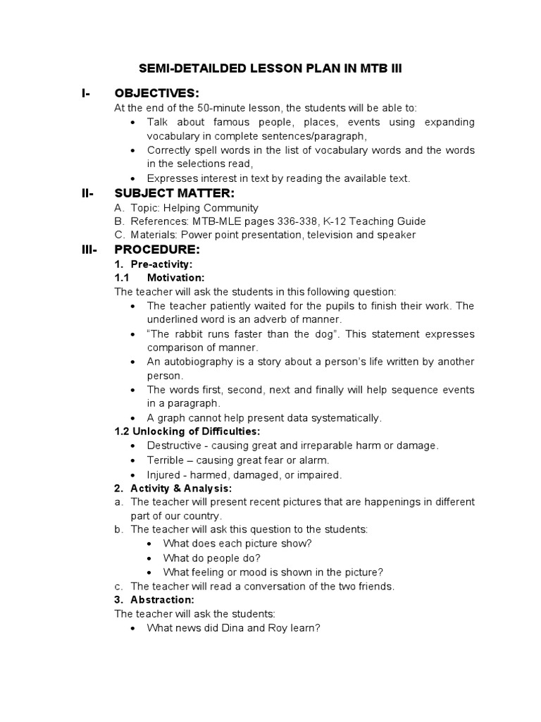 Lesson Plan in Mtb-Mle 3 | PDF | Lesson Plan | Teachers