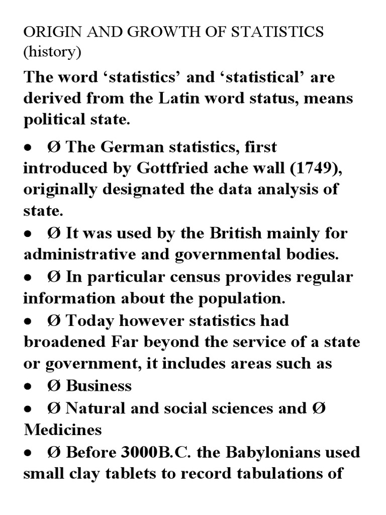 Origin and Growth of Statistics | PDF | Mode (Statistics) | Mean