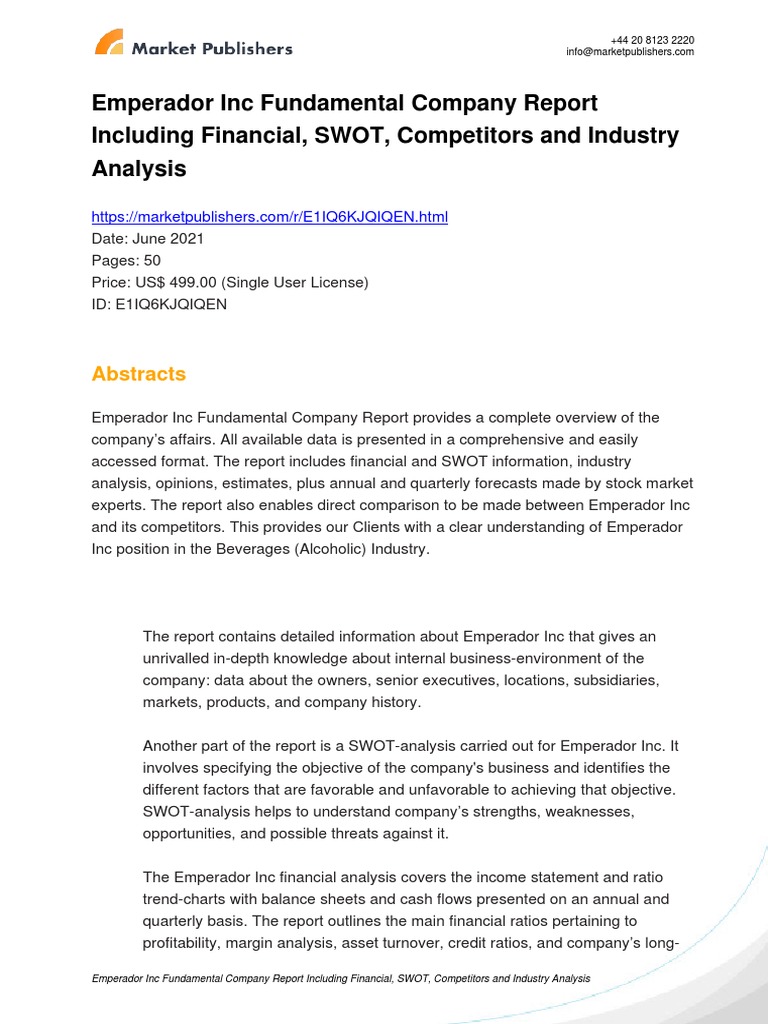 Emperador Inc Financial Overview Report | PDF | Swot Analysis | Stocks