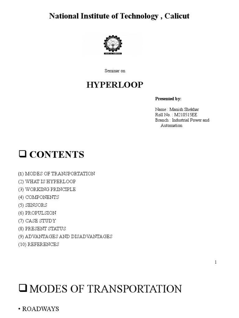 National Institute of Technology, Calicut: Hyperloop | PDF | Hyperloop | Electrical Engineering