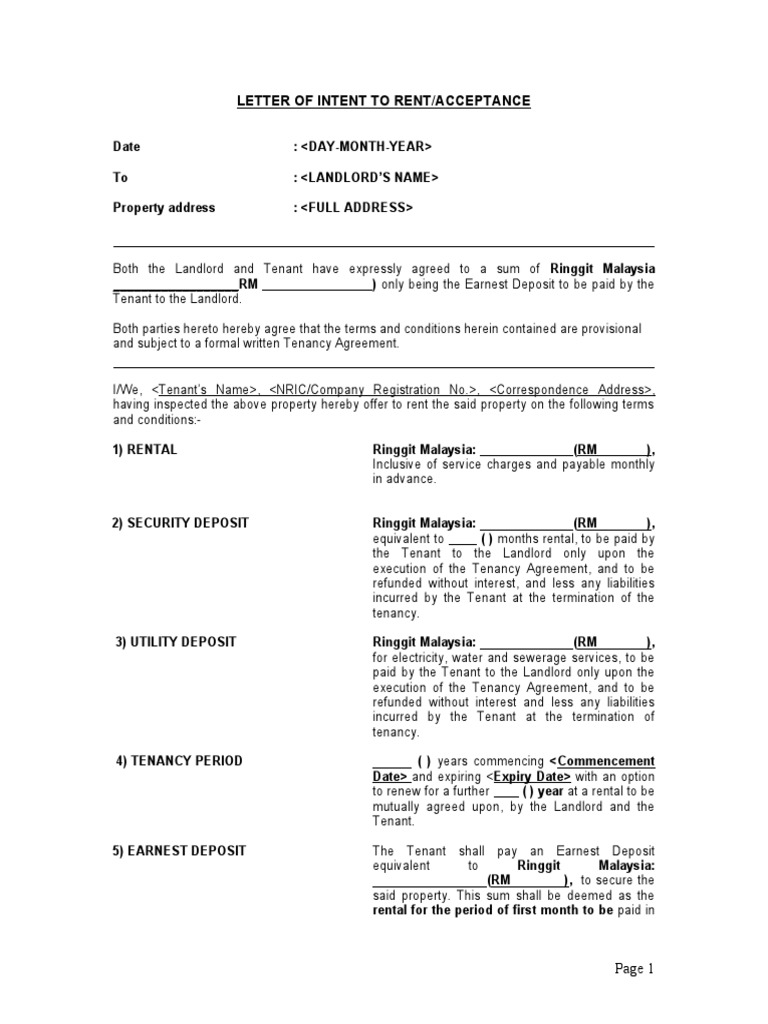 Letter Offer Rental | PDF | Leasehold Estate | Landlord