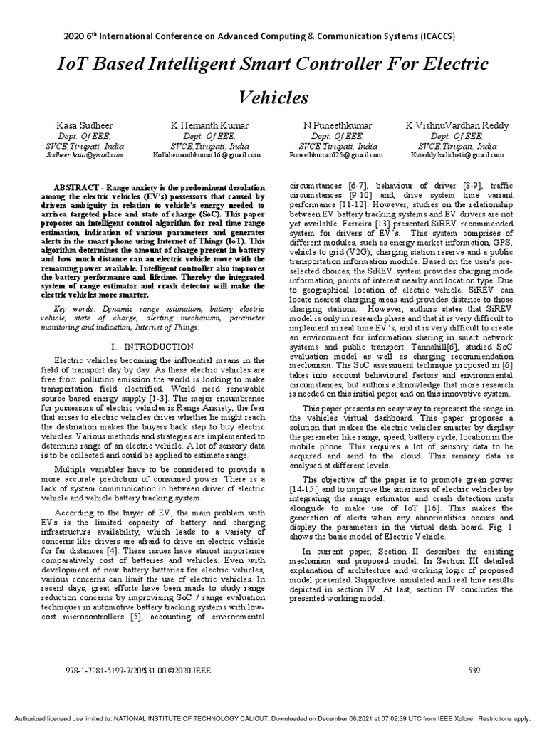 IoT Based Intelligent Smart Controller For Electric Vehicles | PDF ...