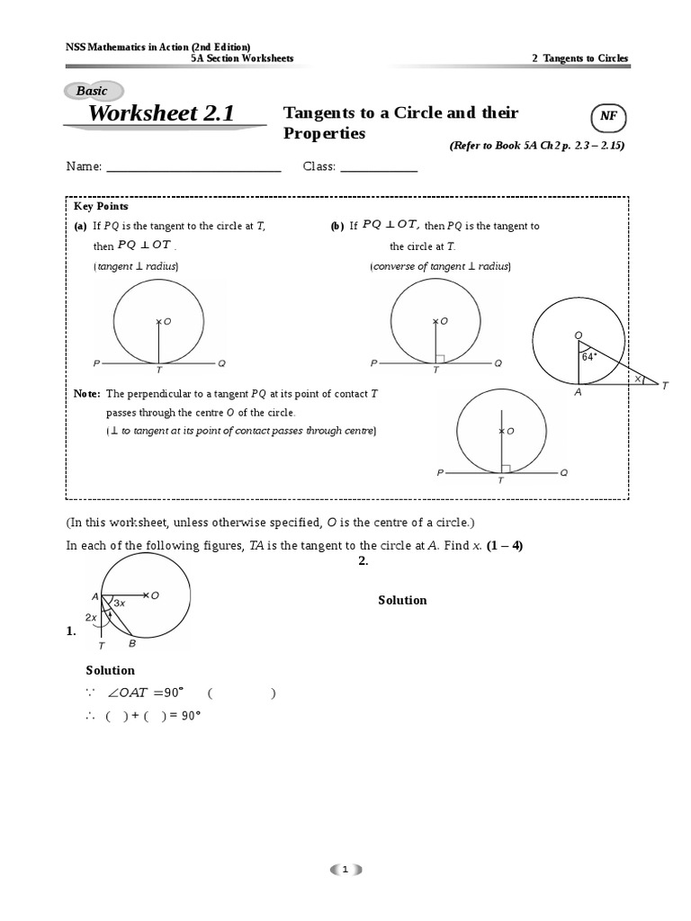 Tangents to Circles Worksheet | PDF | Circle | Angle